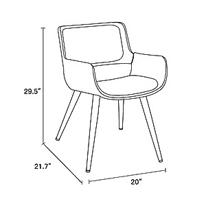 ARTPLAN Mid-Century Modern Accent Bamboo Small Arm Chair with PU Upholstered Dining Chair for Living Room, Set of 2