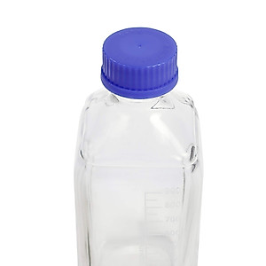 Moonetto 4 Pack 1000mL Graduated Square Media/Storage Glass Bottle With GL45 Blue Polypropylene Screw Cap