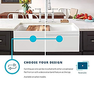 Elkay SWUF3320WH Fireclay 60/40 Double Bowl Farmhouse Sink with Aqua Divide, White