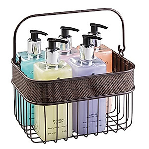 mDesign Metal Woven Storage Basket Bin with Handle for Organizing Hand Soaps, Body Wash, Shampoos, Lotion, Conditioners, Hand Towels, Hair Accessories, Body Spray, Mouthwash - Small - Bronze