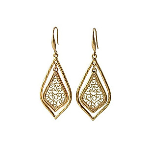ALLISON ROSE ATELIER – Women's Boho Dangle Earrings – Worn Gold Plating with Filigree Design Medallion in a Chandelier Shape – 2.36” Length. Lightweight Bohemian Dangle Earrings for Women