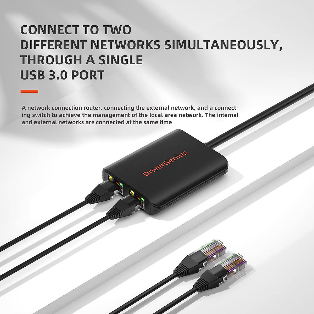 DriverGenius USB 3.0 to Dual Port Gigabit Ethernet Adapter NIC w/USB Port - Compatible for Windows 11, macOS 15 (CU200)