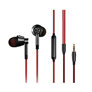 1MORE Dynamic Driver In-Ear Earphones Fashion Headphones with Ergonomic Comfort, Balanced Sound, Tangle-Free Cable, Volume Control, Microphone - 1M301 Black/Red (Renewed)