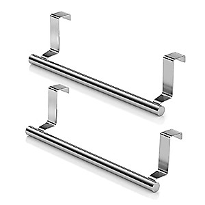 Kitchen Towel Holder - Strong Steel Kitchen Over Cabinet Towel Bar Holder - Holds Hand or Dish Towels - 2 Pack