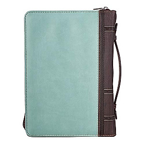 Christian Art Gifts Women's Fashion Bible Cover Blessed is She Luke 1:45, Light Blue/Gold/Brown Faux Leather, XL