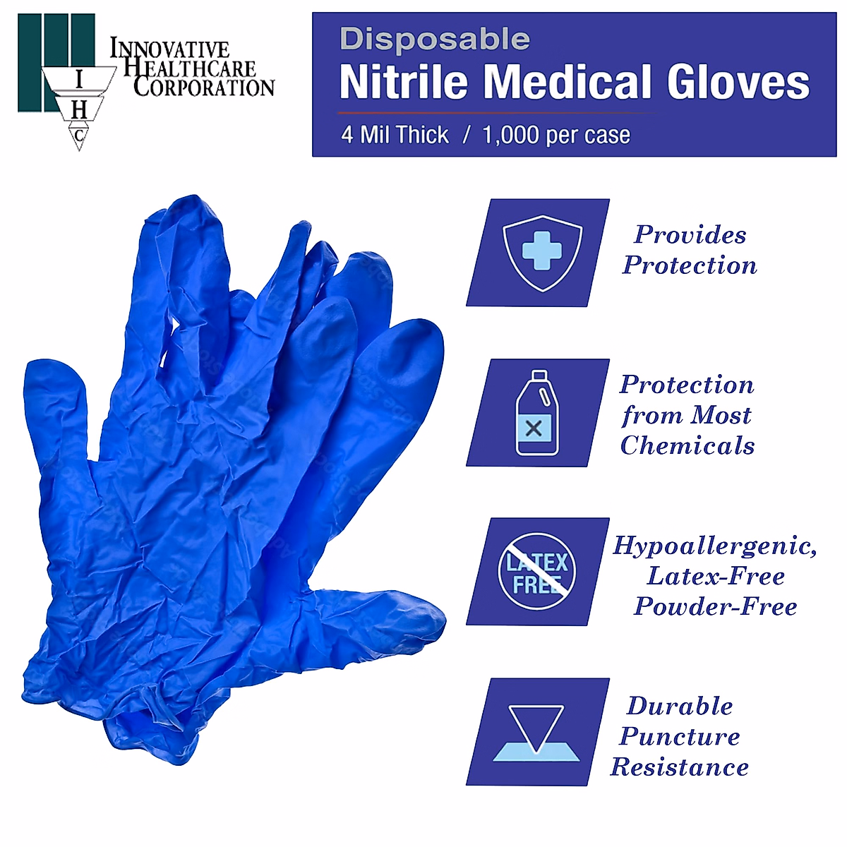 Blackwork Worldwide Pulse Logic 171 - (100 Gloves Per Box) Powder-Free - Nitrile Exam Gloves, Blue, Latex-Free, (Single Box - Large)