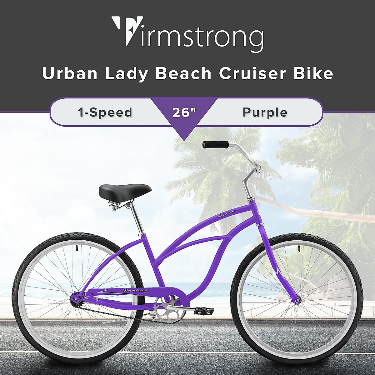 Firmstrong Urban Lady Single Speed - Women's 26" Beach Cruiser Bike (Purple)