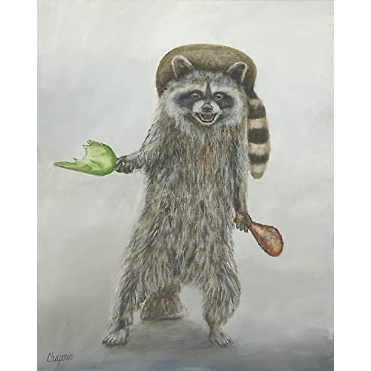 Cute Raccoon With a Broken Bottle and Chicken Leg Print