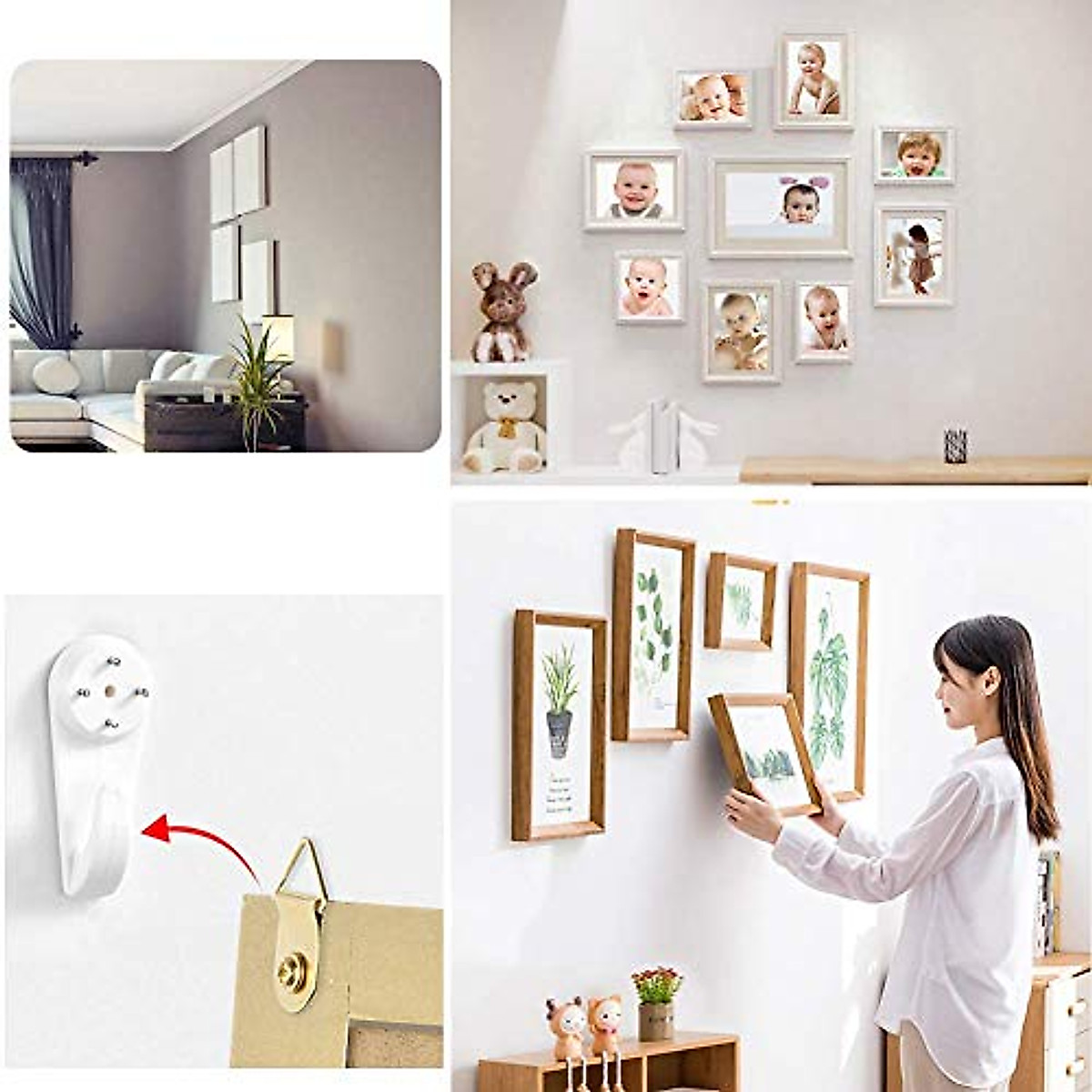 NARAMAX 20PCS White Non-Trace Wall Picture Hook Plastic Powerful Concrete Hard Wall Drywall Picture Hooks Frame Wedding Photos Mirror Wall Studs Hardwall Painting Hangers (M Size)
