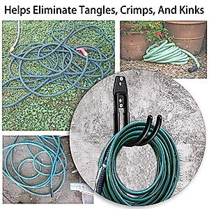 JUXYES Pack of 2 Wall Mounted Garden Hose Holder, Heavy Duty Water Hose Storage Organizer Pipe Reel Holder Hanger, Car Hose and Cord Hanger Bracket Bracing with Screws and Expansion Bolt (Black)