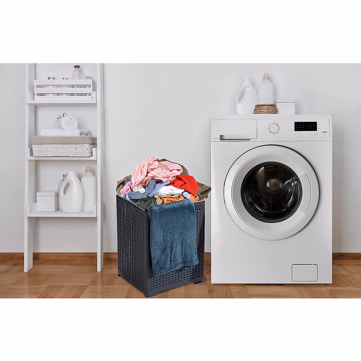 Eslite 42L Collapsible Plastic Laundry Baskets,Foldable Laundry Hamper,Pack of 2 (Grey)