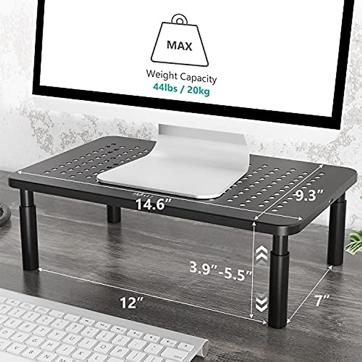 WALI Monitor Stand Riser, Adjustable Laptop Stand Riser Holder, 3 Height Adjustable Underneath Storage for Office Supplies (STT003-2), 2 Pack, Black