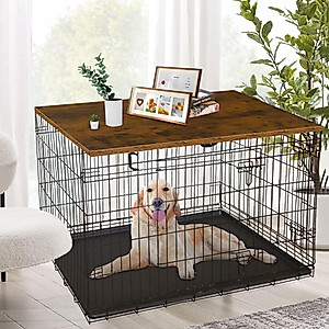 HiCaptain Dog Kennel Wood Table Top, 48 inches Wooden Dog Crate Table Topper, Durable Decorative Dog Kennel Table Topper for Large Dogs Rustic Style