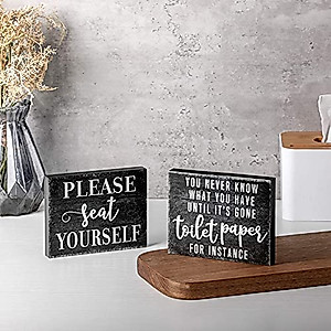 2 Pieces Funny Farmhouse Bathroom Decor You Never Know What You Have Until It's Gone Toilet Paper Sign Please Seat Yourself Sign Humor Toilet Box Plaque for Toilet Decoration, 4 x 5 Inch (Black)