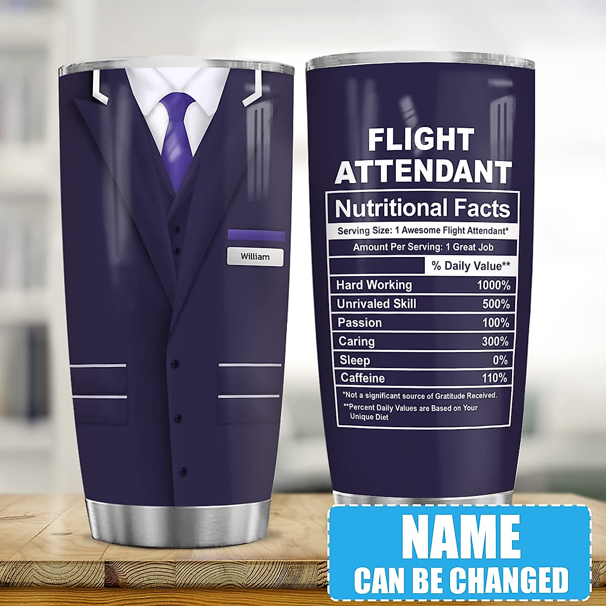 Wassmin Personalized Flight Attendant Gifts Flight Attendant Nutrition Facts Tumbler 20oz 30oz Stainless Steel Coffee Travel Mug Tumblers Cup Birthday Christmas Gifts For Women Men