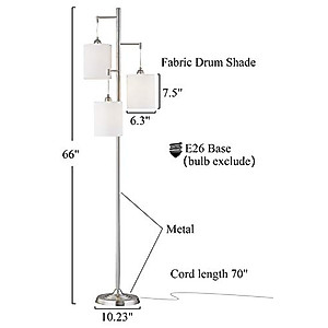 WOXXX Industrial Floor Lamp with White Fabric Shade Rustic Farmhouse Standing Lamp Modern Tree Floor Lamps for Living Room Bedrooms Office, Room Lamp Tall Lamps Corner Lamp Chrome（Bulbs Exclude）