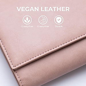 Alldaily Trifold Small RFID Blocking Wallet Slim Credit Card Wallet with with Zipper Pocket (Dark Pink)