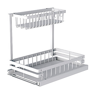 IncepKick Under Sink Organizer and Storage 2 Tier Slide Out Under Sink Shelf Cabinet Storage Shelf Under Sink Storage for Kitchen Bathroom Metal L-Shape (White, 1pack)