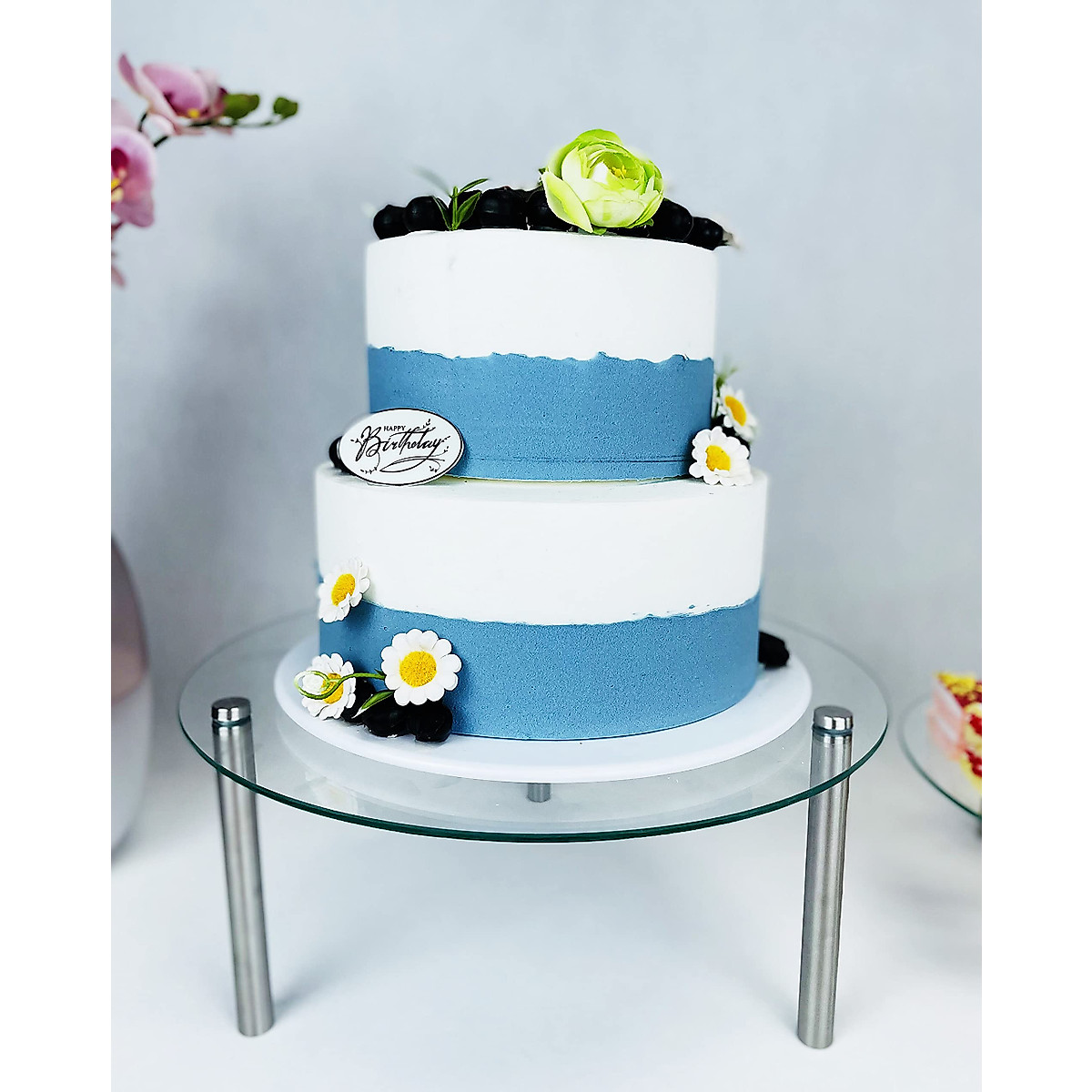 FESTLOVE 3 Pcs Round Tempered Glass Cake Stands Set 8 10 13 Inch Cupcake Display Stand Plate for Dessert Table Serving Platter