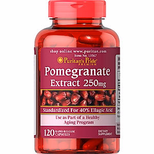 Puritan's Pride Premium Pomegranate Extract 250mg, Dietary Supplement for Antioxidant Health and Healthy Aging Program, 40% Ellagic Acid,120 Rapid Release Capsules (Packaging May Vary)