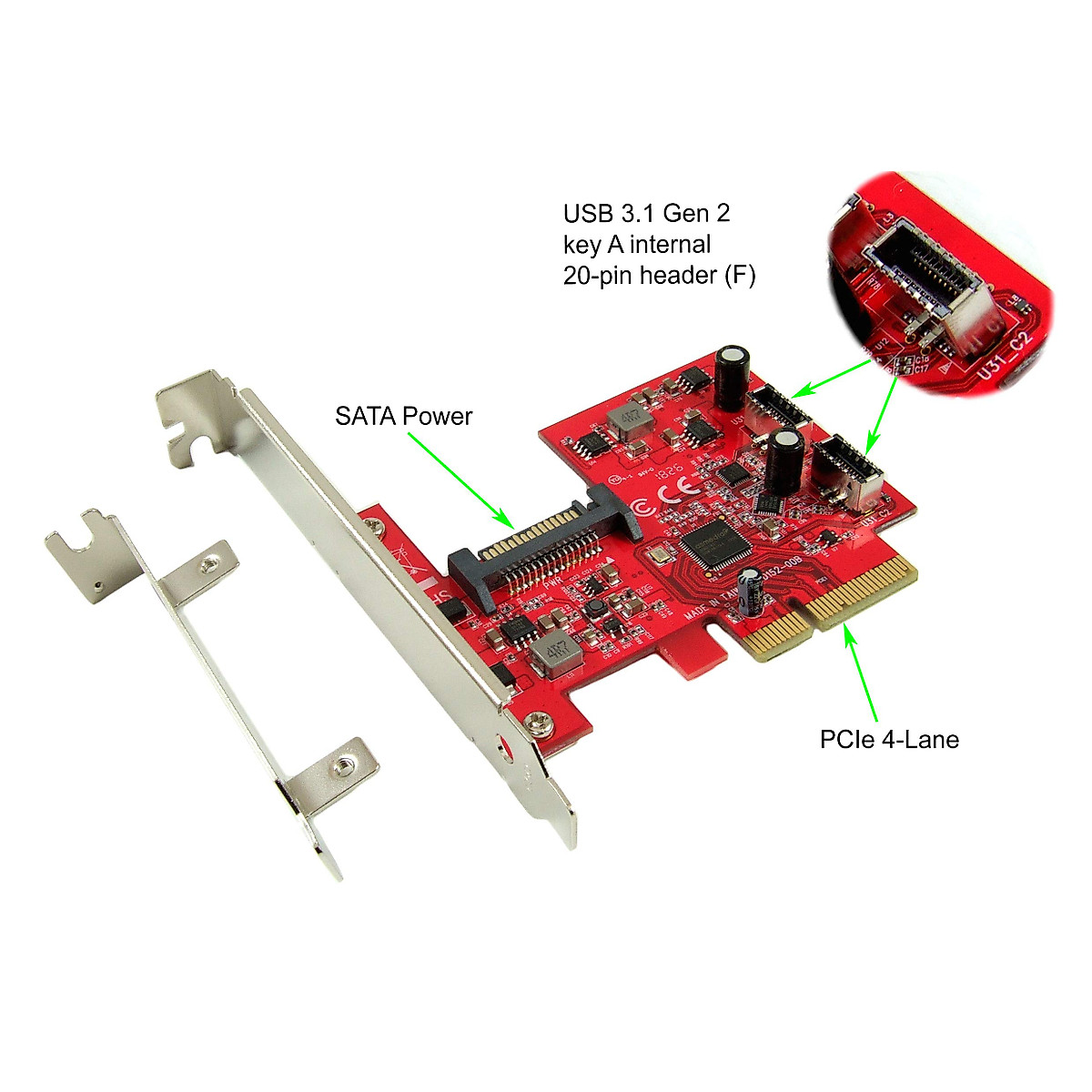 Ableconn PEX-UB152 USB 3.2 Gen 2 (10 Gbps) 2-Port Type-C Internal 20Pin Key-A Header PCI Express (PCIe) x4 Host Adapter Card (ASMedia ASM2142 Chipset)