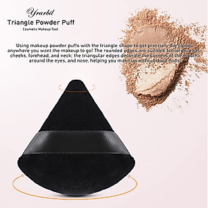 Yrarbil 10 Pieces Triangle Powder Puff, Soft Velour Puff Face Makeup Puff for Loose/Body/Mineral Powder, Wet and Dry Dual-use, with Travel Storage Box (Black)