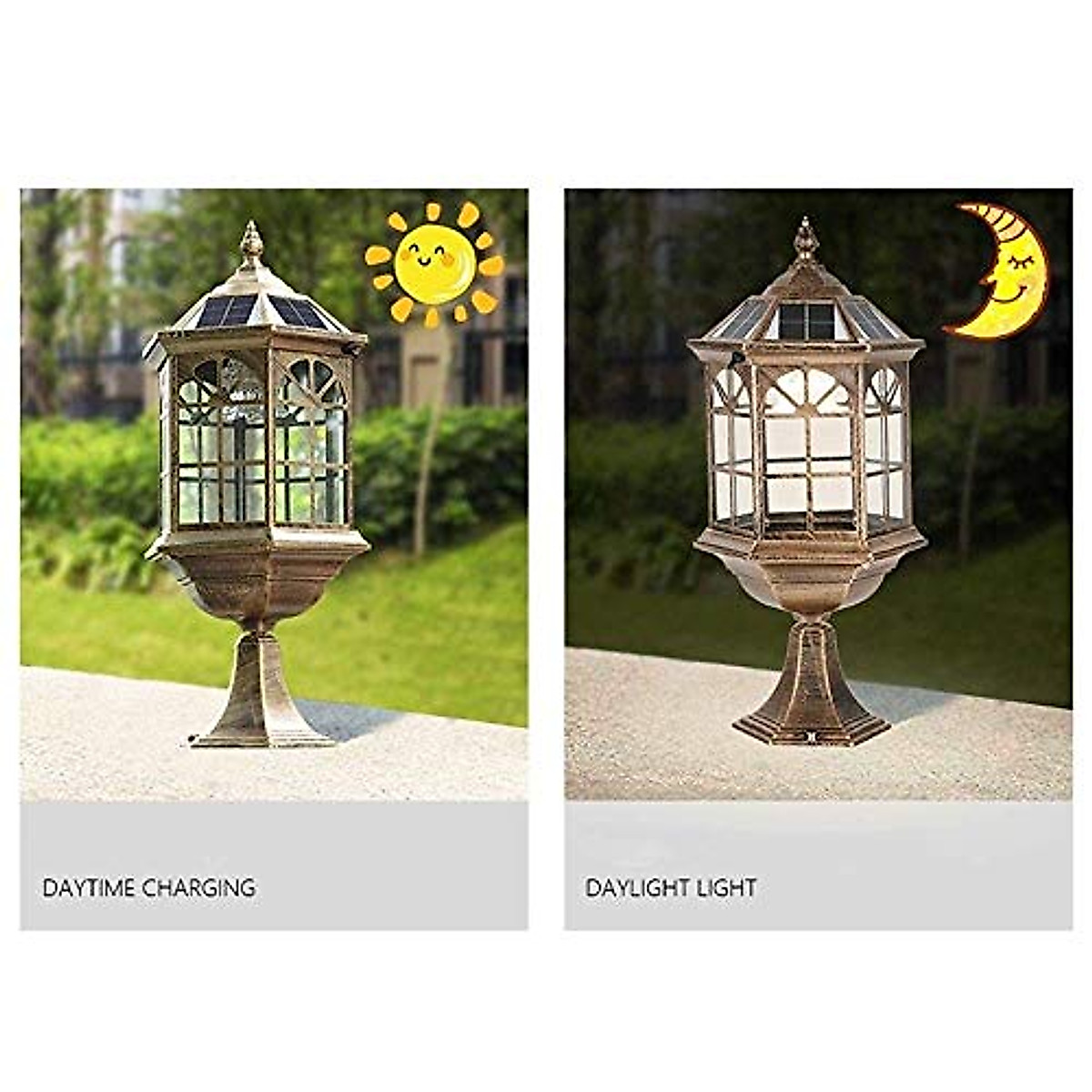 IP65 Waterproof Solar Column Head Light Outdoor Garden Landscape Street Light Home Door Column Wall Post Lamp Villa Patio Security Light Exterior Post Light Pillar Lamp Decorative Lantern