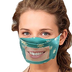 Floral Pattern Face Coverings with Clear Window Visible Expression for The Deaf And Hard Of Hearing, for Adult(B-1PC)