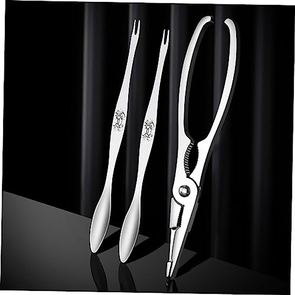 DOITOOL 3pcs Crab Eating Tool Household Tool Set Stainless Steel Forks Oyster Crackers Crab Crackers Nut Crackers Seafood Opener Tools Crab Leg Clamp Efficient Crab Tong Crab Leg Crackers