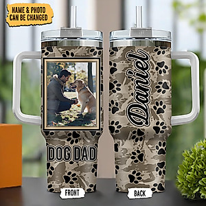 Hyturtle Personalized Pictured Dog Dad 40oz Tumbler with Handle and Straw Gifts for Dog Lovers, Birthday Father's Day Cup Gifts For Men, Best Gift Idea for Dogs Dad Stainless Steel Custom Cup With Lid