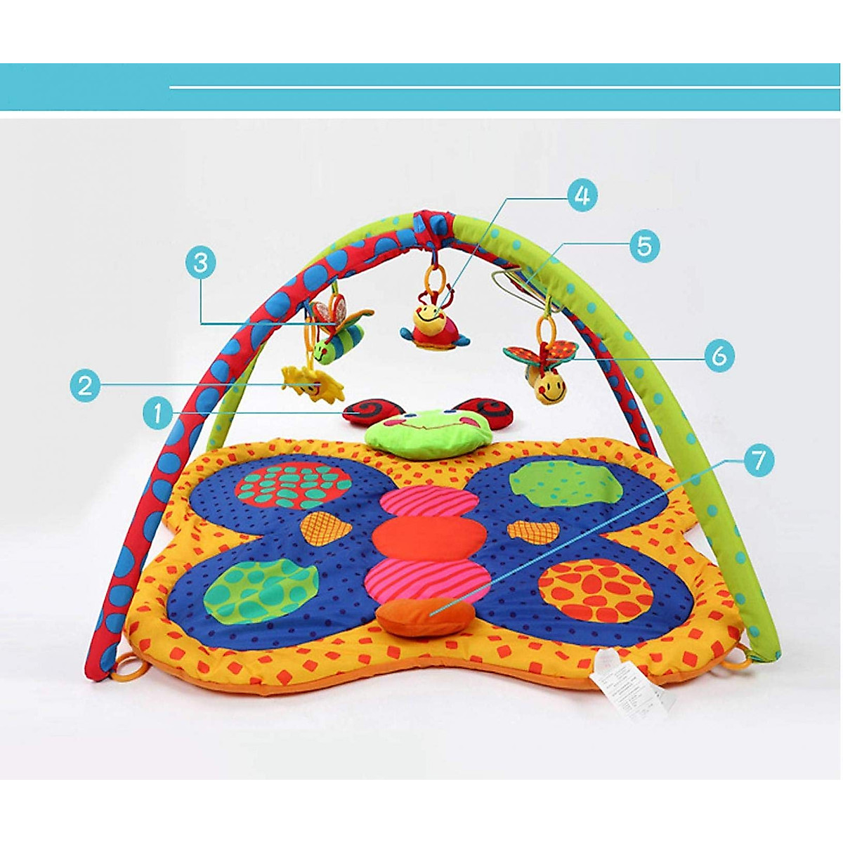 KUANDARM Baby Butterfly Pattern Play Mat with 8 Different Pendant Toys Infants Gym Activity Centre Fitness Frame for 1-18 Month