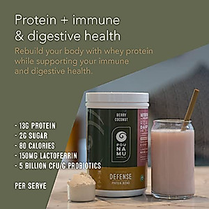 Pounamu Immune Defense Berry Coconut Protein Powder Blend | Grass-Fed, Free-Range New Zealand Whey Protein + Lactoferrin + Probiotics + Vitamins C & D for Immune and Digestive Health 14.4OZ