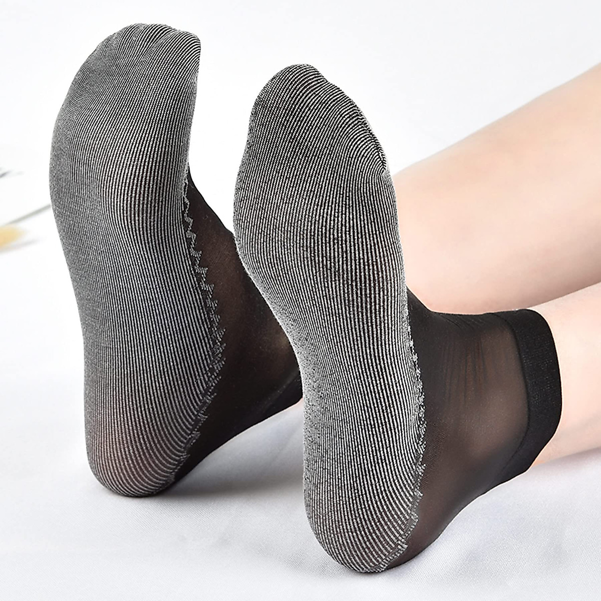 TeenFighter 10 Pairs Silky Nylon soft & breathable Ankle Socks for Girls, Cotton Sole Thin Elastic Socks for Women