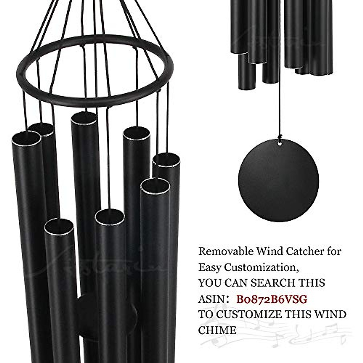 ASTARIN Large Wind Chimes for Outside(38 inch), Sympathy Wind Chimes Outdoor Clearance with 8 Aluminum Tuned Black Tubes, Memorial Wind Chimes Gift Decoration for Home, Garden,Patio,Backyard.