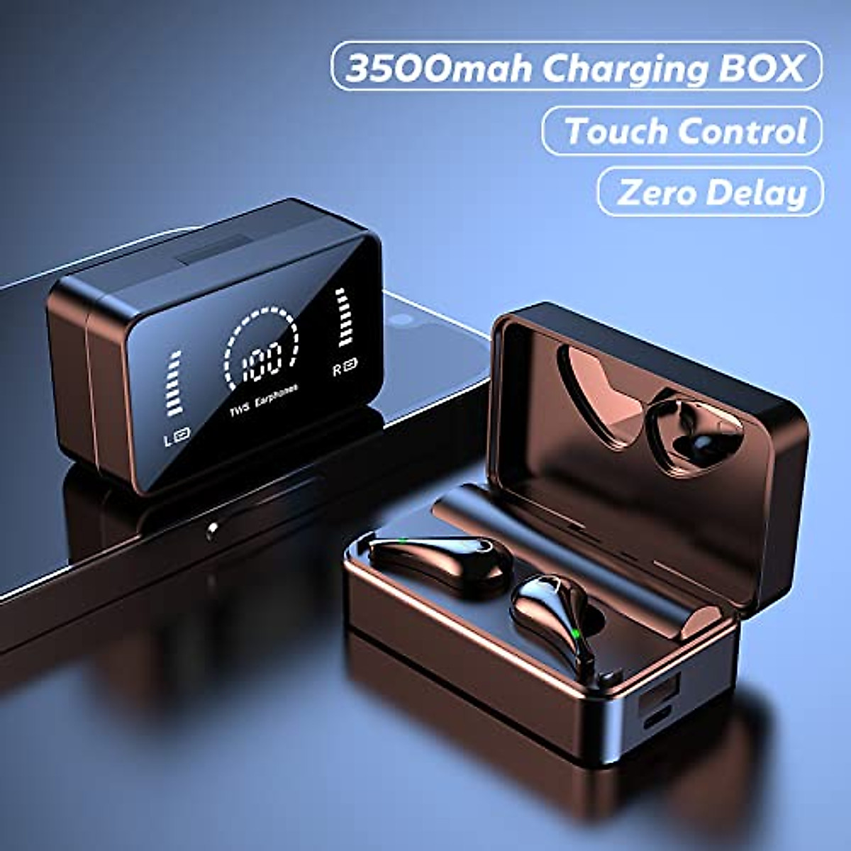 H3S Bluetooth 5.0 Wireless Earbuds IPX7 Waterproof TWS 9D HiFi Stereo Headphones in Ear Built in Mic Headset with 3500mAh Power Bank Mirror