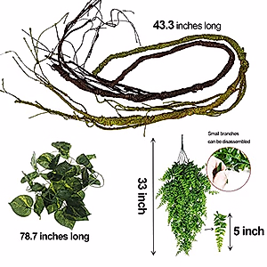 kathson 4 PCS Reptile Vines Plants Flexible Bendable Jungle Climbing Fake Vine Terrarium Plastic Plant Leaves Pet Tank Habitat Decor for Bearded Dragons Lizards Geckos Snakes Frogs