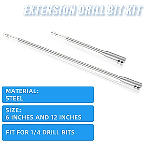 ERGAOBOY 2 Pcs 6" & 12" Dril Bit Extension with Hex Wrench Kit,Fit for 1/4 Wood Spade Drill Bit