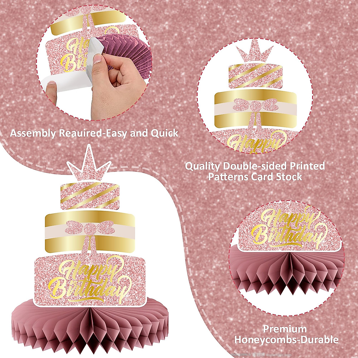 Rose Gold Birthday Decorations Honeycomb Centerpieces for Women -Rose Gold Table Decorations for Birthday Party supplies Favor