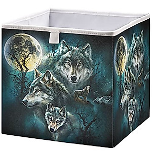 visesunny Closet Baskets Black Wolf Storage Bins Fabric Baskets for Organizing Shelves Foldable Storage Cube Bins for Clothes, Toys, Baby Toiletry, Office Supply