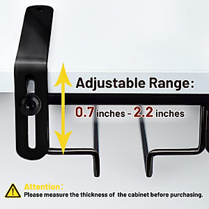 BUDO Wine Glass Rack Under Cabinet, 4 Rows Nail Free Wine Glass Holder Under Shelf, Adjustable Stemware Storage Drying Hanger Organizer for Kitchen Cabinet Bar (Black)