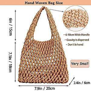Hand-woven Soft Tote Crochet bag Cotton Rope with Leather Base Net Bag Boho Purse Wovens Bag