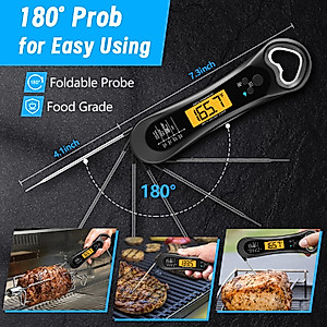 Biison Digital Meat Thermometer for Cooking, Wireless, Instant Read, Waterproof, Backlight, Ultra-Fast Accurate & 180°Foldaway Probe, Idea for Turkey/Grilling