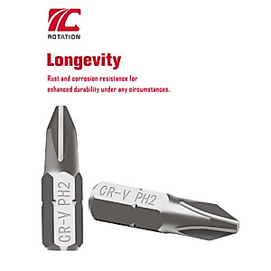 ROTATION 30-Piece Phillips #2 Bit Set PH2, Impact Grade, 1/4-inch Hex Shank, Chrome Vanadium Steel