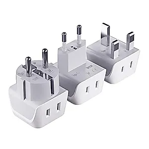 Ceptics Complete European Travel Adapter Set - 2 In 1 Usa to Europe, Germany, England, Spain, Italy, Iceland, France, (Type G, E/F, Type C) - 3 Pack, Safe Grounded Perfect for Cell Phones, Laptops