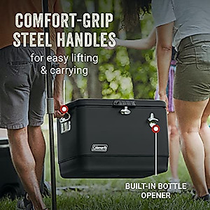 Coleman Reunion Insulated Portable Ice Chest, 54qt Steel Belted Leak Resistant Cooler with Heavy Duty Latch, Handles and Drain