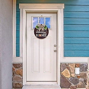 Interchangeable Welcome Sign Wreaths for Front Door - Seasonal Round Wood Door Sign, Farmhouse, Porch Wall Outdoor Hanging for Thanksgiving, Halloween, Christmas，Fall New Home Housewarming Gift Ideas