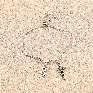 QIIER Pharmacist Gift RX Bracelet RX Symbol Pharmacy Charm Slider Bracelet Pharmacy Technician Jewelry Pharmacy Student Graduation Gift (silver)