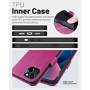 OCASE Compatible with iPhone 15 Plus Wallet Case, PU Leather Flip Folio Case with Card Holders RFID Blocking Kickstand [Shockproof TPU Inner Shell] Phone Cover 6.7 Inch 2023, Litchi Rose