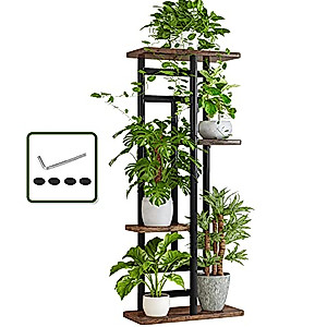 INGIORDAR Plant Stand 4 Tier 5 Potted Indoor Corner Tiered Plant Organizer Metal Flower Pot for Display Multiple Plants Storage Garden Balcony Living Room, Black