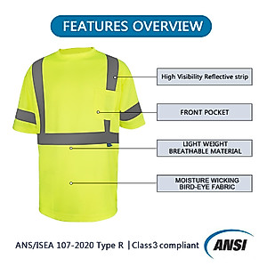 LX Reflective Short Sleeve High Visibility Safety T Shirt for Work Warehouse Construction Class 3